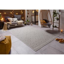 Teppich "Breeze" Gr. 2, grau (grau, creme), B:80cm H:8mm L:150cm, Kunstfaser, freundin Home Collection, Teppiche, Teppich, In-& Outdoor, Wetterfest, Balkon, Garten, Wohnzimmer, Rauten