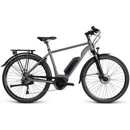 E-Bike HAWK Bikes "E-Trekking 500 Gent" Gr. 53, grau (grau, schwarz), Elektrofahrräder, 53cm, 28 Zoll (71,12cm), Pedelec, Elektrofahrrad für Damen u. Herren