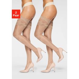 Halterlose Feinstrümpfe Vivance, Damen, Gr. 2 (40/42), beige (perle), Obermaterial: 85% Polyamid, 15% Elasthan, unifarben, normal, Socken, mit breitem Spitzenband