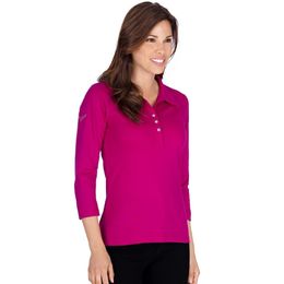 Poloshirt TRIGEMA "TRIGEMA Poloshirt mit Kristallsteinen", Damen, Gr. L, pink (magenta), 95% Baumwolle, 5% Elastan, Elegant, Shirts