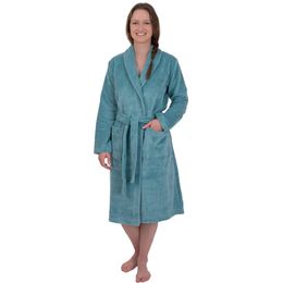 WEWO-Fashion Damenbademantel WEWO FASHION "ideal für Sauna & Spa, Hotelbademantel, Morgenmantel" Gr. L, blau (turquoise), L:115cm, Baumwoll-Mix, Hausmäntel, kuscheliger Schalkragen, lang