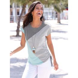 Rundhalsshirt Casual Looks "Shirt", Damen, Gr. 36, bunt (anthrazit, mint), 68% Baumwolle, 32% Polyester, gemustert, mehrfarbig, Rundhals, Shirts