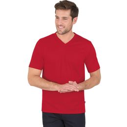T-Shirt TRIGEMA "TRIGEMA V-Shirt DELUXE", Herren, Gr. L, braun (kirsch), 50% Baumwolle, 50% Polyester, Basic, Shirts
