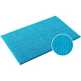 Badematte my home "Vanessa Chenille, Badvorleger, Badezimmer Teppich, Duschvorleger" Gr. 3, blau (t&uuml;rkis), H:15mm, Polyester, Badematten, Badematte, Uni Farben, besonders weich