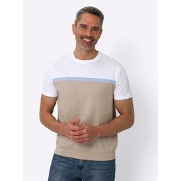 Rundhalsshirt CLASSIC "Rundhals-Shirt", Herren, Gr. 48/50, weiß (weiß, bleu, beige), 100% Baumwolle, gemustert, mehrfarbig, unifarben, Rundhals, Shirts