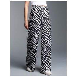 Jerseyhose TRIGEMA "TRIGEMA Hüfthose mit Allover-Zebramuster", Damen, Gr. L, US-Größen, weiß, 94% Viskose, 6% Elastan, Basic, Hosen