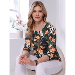 3/4-Arm-Shirt Classic Basics "3/4-Arm-Shirt", Damen, Gr. 42, bunt (schwarz, gelb, bedruckt), 100% Baumwolle, bedruckt, geblümt, gemustert, mehrfarbig, Rundhals, Shirts