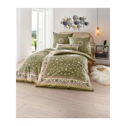 Bettwäsche HEINE HOME Gr. 5, grün (khaki, bedruckt), B/L: 135cm x 200cm, Mako-Satin, B/L: 40cm x 80cm, Garnitur: 2 Stk., Mako-Satin, 100% Baumwolle, Bettwäsche