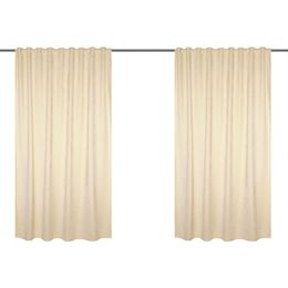 Vorhang HOME BASICS "WOLLY" Gr. 1, beige (creme), B:135cm H:145cm, Polyester, Gardinen, 2er Pack Thermochenille Uni WOLLY