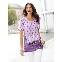 Tunikashirt Inspirationen "Shirt", Damen, Gr. 36, lila (flieder, bedruckt), 95% Viskose, 5% Elasthan, bedruckt, geblümt, gemustert, mehrfarbig, Rundhals, Shirts