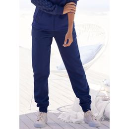 H.I.S. Sweathose H.I.S, Damen, Gr. 32/34, N-Gr, blau (dunkelblau), Obermaterial: 60% Baumwolle, 40% Polyester, unifarben, bequem lang, Hosen, mit elastischem Tunnelzugbund