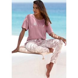 Pyjama Vivance Dreams, Damen, Gr. 32/34, lila (mauve, gemustert), Single Jersey, Obermaterial: 60% Baumwolle, 40% Polyester, gemustert, unifarben, bequem lang, Rundhals, abgesteppt, Homewear-Sets, Allover-Druck