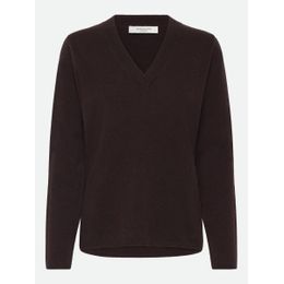 V-Ausschnitt-Pullover rosemunde "Laica v-neck", Damen, Gr. L, braun (dunkelbraun), Feinstrick, Obermaterial: 70% Wolle, 30% Kaschmir, unifarben, Casual, V-Ausschnitt, Strickbündchen, Pullover, Perfekte Ergänzung zu unseren Spitzentops aus Seide/Baumwolle