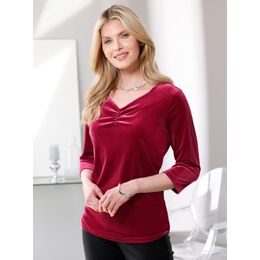 3/4-Arm-Shirt Classic Basics "Samtshirt", Damen, Gr. 40, rot (kirsche), 95% Polyester, 5% Elasthan, unifarben, herzförmiger Ausschnitt, Shirts