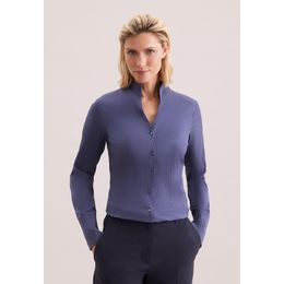 Klassische Bluse Seidensticker, Damen, Gr. L40, blau (dunkelblau), 75% Baumwolle, 22% Polyamid, 3% Elasthan, unifarben, slim fit, ohne Ausschnitt, Blusen, 1/1 Uni