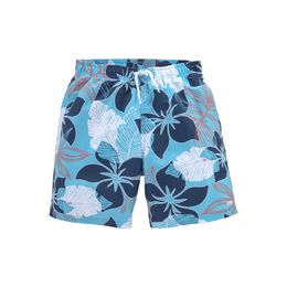 Badeshorts Kangaroos "Moloka Kids", Jungen, Gr. 146/152, N-Gr, blau, Microfaser, Polyester, floral, Badehosen, mit Hawaiiprint