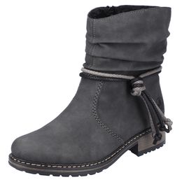 Winterstiefelette Rieker, Damen, Gr. 36, grau (anthrazit), Lederimitat, Elegant, Schuhe Boots Bikerboots, mit Zierbänder am slouchy Schaft, Topseller