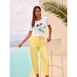 T-Shirt Heine "T-Shirt", Damen, Gr. 40, gelb (weiß, zitrone, bedruckt), 95% Baumwolle, 5% Elasthan, bedruckt, gemustert, mehrfarbig, Rundhals, Shirts