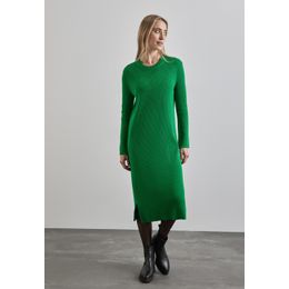 Midikleid Street One, Damen, Gr. 46, EURO-Größen, grün (vibrant grün), Web, 50% Baumwolle, 50% Polyacryl, unifarben, normal lang, Rundhals, Bündchen, Kleider, mit Rundhalsausschnitt