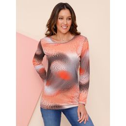 Longshirt Classic Basics "Longshirt", Damen, Gr. 38, orange (orange, taupe, bedruckt), 100% Polyester, gemustert, mehrfarbig, Rundhals, Shirts