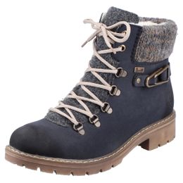 Winterstiefelette Rieker, Damen, Gr. 37, grau (nachtblau, grau), Nubuklederimitat, kontrastfarbene Details, Klassisch, Schuhe, Winterboots, Schnürboots mit Strickrand und Rieker-TEX