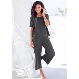 Pyjama Vivance Dreams, Damen, Gr. 32/34, grau (dunkelgrau), Rippware, Obermaterial: 63% Polyester, 33% Viskose, 4% Elasthan, Basic, 7/8-Länge, Homewear-Sets, in weicher Ripp-Qualität