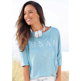 3/4-Arm-Shirt ELBSAND "Iduna", Damen, Gr. L (40), blau (hellblau), Jersey, Obermaterial: 50% Baumwolle, 50% Polyester, unifarben, figurumspielend h&uuml;ftlang, Rundhals, Shirts 3/4-Arm-Shirt, mit Logodruck, Baumwoll-Mix, lockere Passform, Topseller