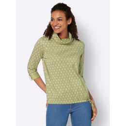 Rollkragenshirt Inspirationen "Rollkragen-Shirt", Damen, Gr. 36, grün (lindgrün, ecru, bedruckt), 100% Baumwolle, bedruckt, gemustert, mehrfarbig, Shirts