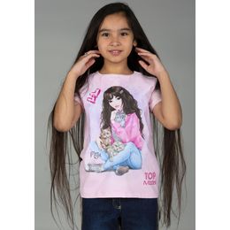 Top Model T-Shirt TOPMODEL "TOPModel", M&auml;dchen, Gr. 128, rosa (cherry blossom), Obermaterial: 100% Baumwolle, Basic, regular fit h&uuml;ftbedeckend, Rundhals, abgesteppte Kante, Shirts T-Shirt, mit romantischem, gro&szlig;em Frontmotiv