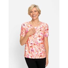 Kurzarmshirt CLASSIC "Shirt", Damen, Gr. 38, orange (apricot, ecru, bedruckt), 95% Polyester, 5% Elasthan, geblümt, gemustert, mehrfarbig, Rundhals, Shirts