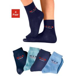 H.I.S. Basicsocken H.I.S, Kinder, Gr. 19-22, blau (blau, marine, hellblau, dunkelblau), Baumwolle, Elasthan (LYCRA), Polyamid, unifarben, elastisch, Socken, mit kontrasfarbenem Logo