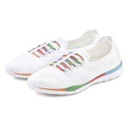 Sneaker Lascana "Slipper, Halbschuh, leichtes Meshmaterial", Damen, Gr. 35, bunt (weiß, multi), Obermaterial: 100% Textilmaterial. Futter: 100% Textilmaterial. Decksohle: 100% Textilmaterial. Laufsohle: 100% Synthetik, unifarben, Schuhe, zum Reinschlüpfen mit elastischen Schnürbändern VEGAN