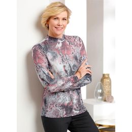 Langarmshirt CLASSIC "Shirt", Damen, Gr. 38, rosa (rosenquarz, steingrau, bedruckt), 92% Polyester, 8% Elasthan, gemustert, mehrfarbig, Shirts
