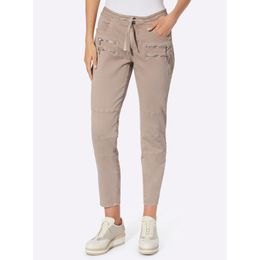 Bequeme Jeans Heine, Damen, Gr. 38, Normalgrößen, beige (sesam), 72% Baumwolle, 26% Lyocell, 2% Elasthan, unifarben, 7/8-Länge, Jeans