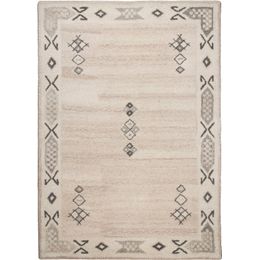 Wollteppich Theko "Royal Berber" Gr. 1, beige (creme), B:60cm H:18mm L:90cm, Schurwolle, Teppiche, Berber Optik, reine Wolle, ideal im Wohnzimmer & Schlafzimmer