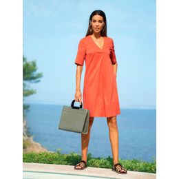 Sommerkleid Heine "Kleid", Damen, Gr. 44, Normalgr&ouml;&szlig;en, orange (terra), 68% Baumwolle, 30% Polyamid, 2% Elasthan, unifarben, kurz, V-Ausschnitt, Kleider Sommerkleid