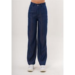 Stoffhose FRESHLIONS "Giona", Damen, Gr. M, EURO-Gr&ouml;&szlig;en, blau (dunkelblau), 100% Lyocell, unifarben, lang, Hosen Stoffhose, mit angesagter Jeans-Optik