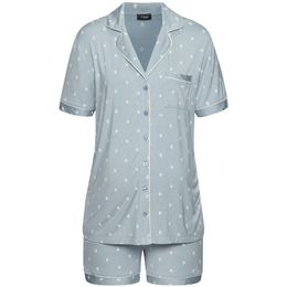 Umstandspyjama Vivance Dreams, Damen, Gr. 36/38, blau (hellblau, gemustert), Single Jersey, Obermaterial: 95% Viskose, 5% Elasthan, gemustert, bequem kurz, V-Ausschnitt, eingesetzt Manschette, Homewear-Sets, Schöner Allover-Print