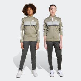 Trainingsanzug adidas Sportswear "J 3S TIBERIO TS", Jungen, Gr. 128, silber (silber pebble, grau six, metallicl grau, weiß), Obermaterial: 100% Polyester, Sportanzüge