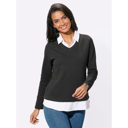 2-in-1-Shirt Casual Looks "Shirt", Damen, Gr. 38, weiß (graphit, weiß), 100% Baumwolle, unifarben, V-Ausschnitt, Shirts