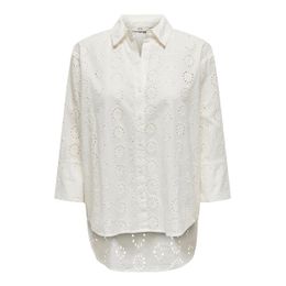 Jacqueline de Yong Hemdbluse JDY "JDYTALLIE 3/4 LONG SHIRT WVN NOOS", Damen, Gr. XL, weiß (cloud dancer), Spitze;Web, Obermaterial: 100% Baumwolle, unifarben, Modisch, regular fit, Blusen, mit Lochstickerei-Detail