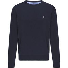 Strickpullover Fynch-Hatton "Fynch-Hatton Langarmpullover", Herren, Gr. S (48), blau (navy), Strick, Obermaterial: 100% Baumwolle, unifarben, normal hüftbedeckend, Rundhals, Flachstrickbündchen, Pullover Strickpullover, mit Logostickerei