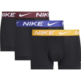 Trunk NIKE UNDERWEAR "TRUNK 3PK", Herren, Gr. XXL, blk uni gld, deep nght, drk tm rot wb, Jersey, Obermaterial: 92% Polyester, 8% Elasthan, kontrastfarbene Details, unifarben, körpernah, Unterhosen, mit NIKE Logo-Elastikbund