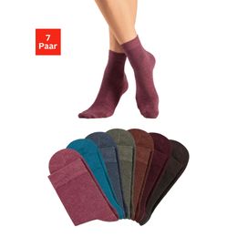 Basicsocken Lascana, Damen, Gr. 39-42, bunt (1x braun, melange, 1x hellbraun, melange, 1x olive, melange, 1x ruby, melange, 1x beere, melange, 1x jeans, melange, 1x petrol, melange), Baumwollmischung, meliert, elastisch, Socken, in bunten Melange-Farben