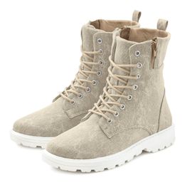 Schnürstiefelette Lascana, Damen, Gr. 39, beige, Obermaterial: 100% Baumwolle. Futter: 100% Textilmaterial. Decksohle: 100% Textilmaterial. Laufsohle: 100% Synthetik, unifarben, Schuhe, zum Schnüren, modische Optik im Combat Look, Reißverschluss-Boots
