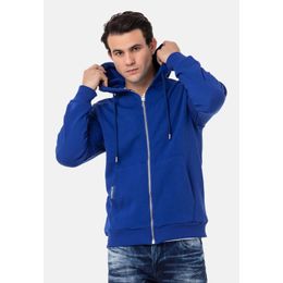 Cipo & Baxx Sweatjacke CIPO & BAXX "Jacken", Herren, Gr. L, blau (saxeblau), 70% Baumwolle;30% Polyester, unifarben, Basic, regular fit normal, Rippbündchen, Sweatjacken, mit Kapuze, CL556