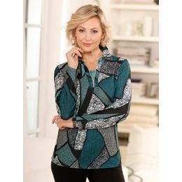 2-in-1-Langarmshirt Classic Basics "Winter-Shirt", Damen, Gr. 38, blau (ozean, schwarz, bedruckt), 95% Polyester, 5% Elasthan, gemustert, mehrfarbig, V-Ausschnitt, Shirts