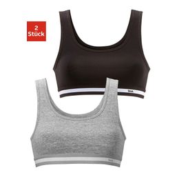Bustier Bench., Mädchen, Gr. 134/140, N-Gr, grau (grau, meliert, schwarz), Jersey, Obermaterial: 90% Baumwolle, 10% Elasthan (LYCRA), unifarben, körpernah, BHs, mit weichem Webbund