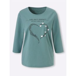 3/4-Arm-Shirt Classic Basics "3/4-Arm-Shirt", Damen, Gr. 38, grün (jade, schwarz), 100% Baumwolle, bedruckt, gemustert, Rundhals, Shirts