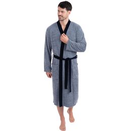 WEWO-Fashion Herrenbademantel WEWO FASHION "2726, ideal für Sauna & Spa, Hotelbademantel, Morgenmantel" Gr. L, blau (navy patterned), L:120cm, Polycotton, Hausmäntel, tolle Musterung